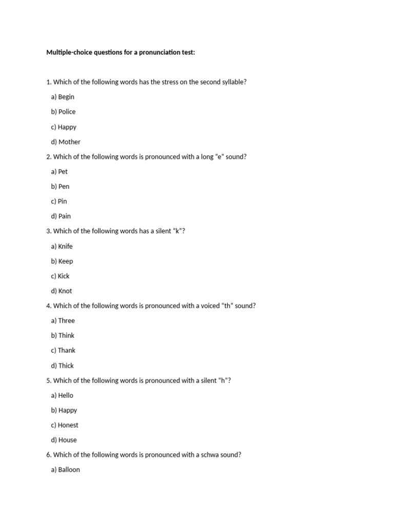 Pronunciation Test: Multiple-Choice Quiz | PDF