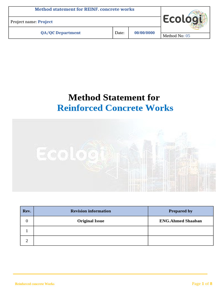 Method Statement for Reinforced Concrete | PDF | Concrete | Quality ...