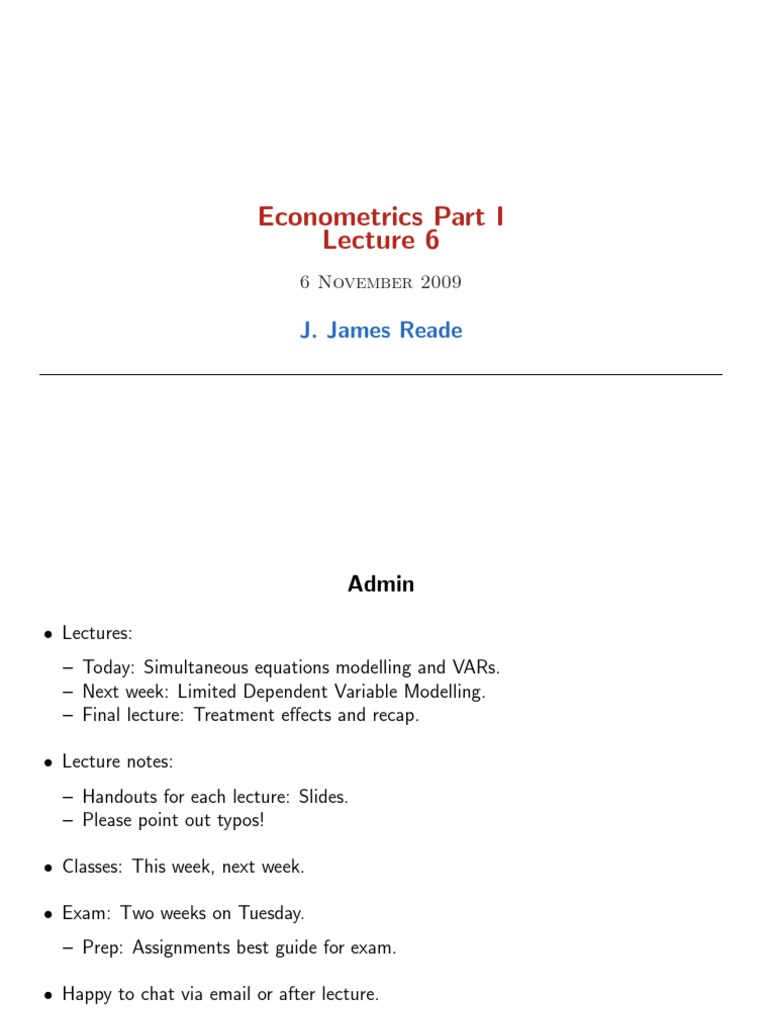 Lecture 6 LBS Slides | PDF | Vector Autoregression | Endogeneity (Econometrics)
