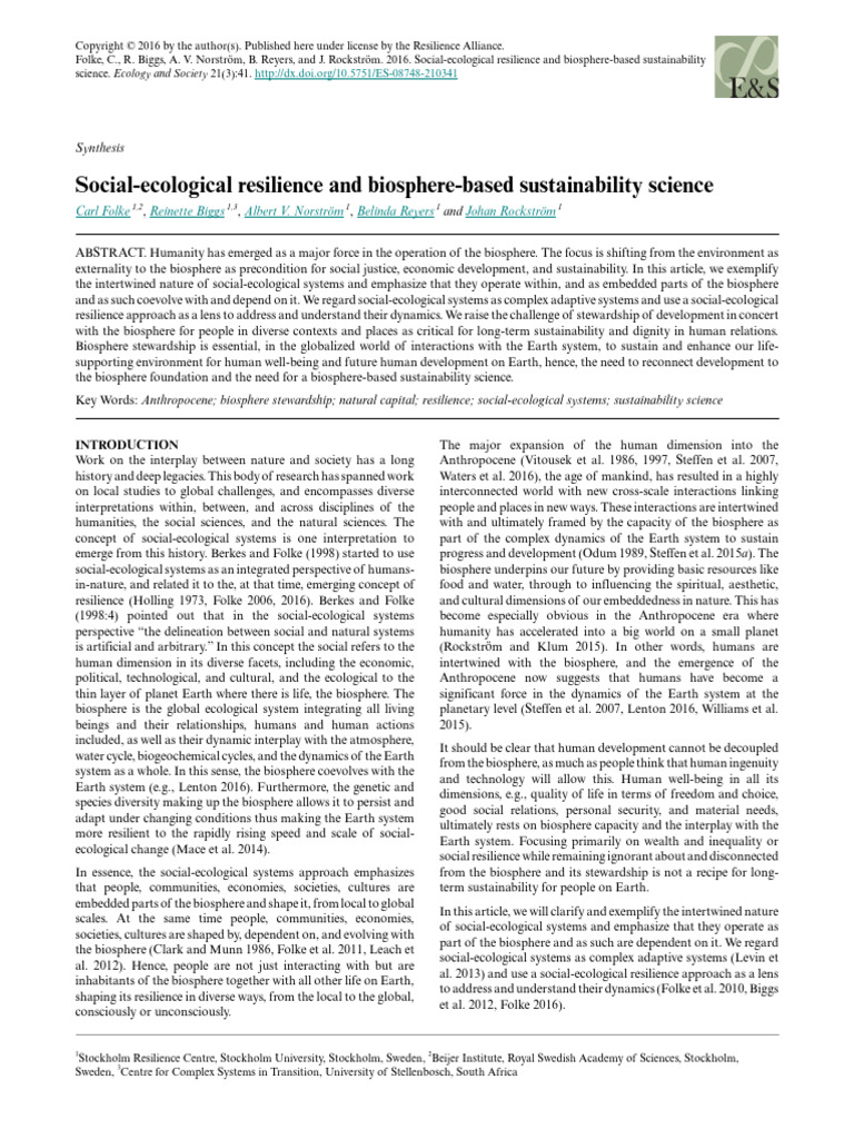 Social-Ecological Resilience and Biosphere-Based S | PDF ...
