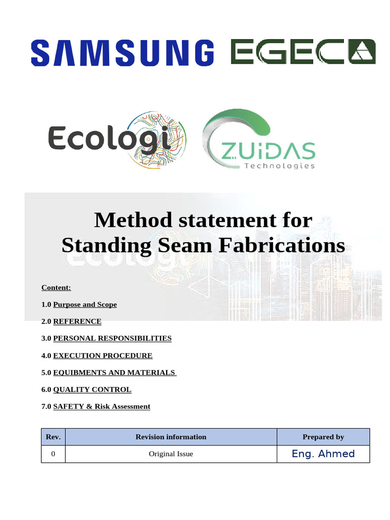 Standing Seam Fabrication Method Statement | PDF | Door | Quality Assurance