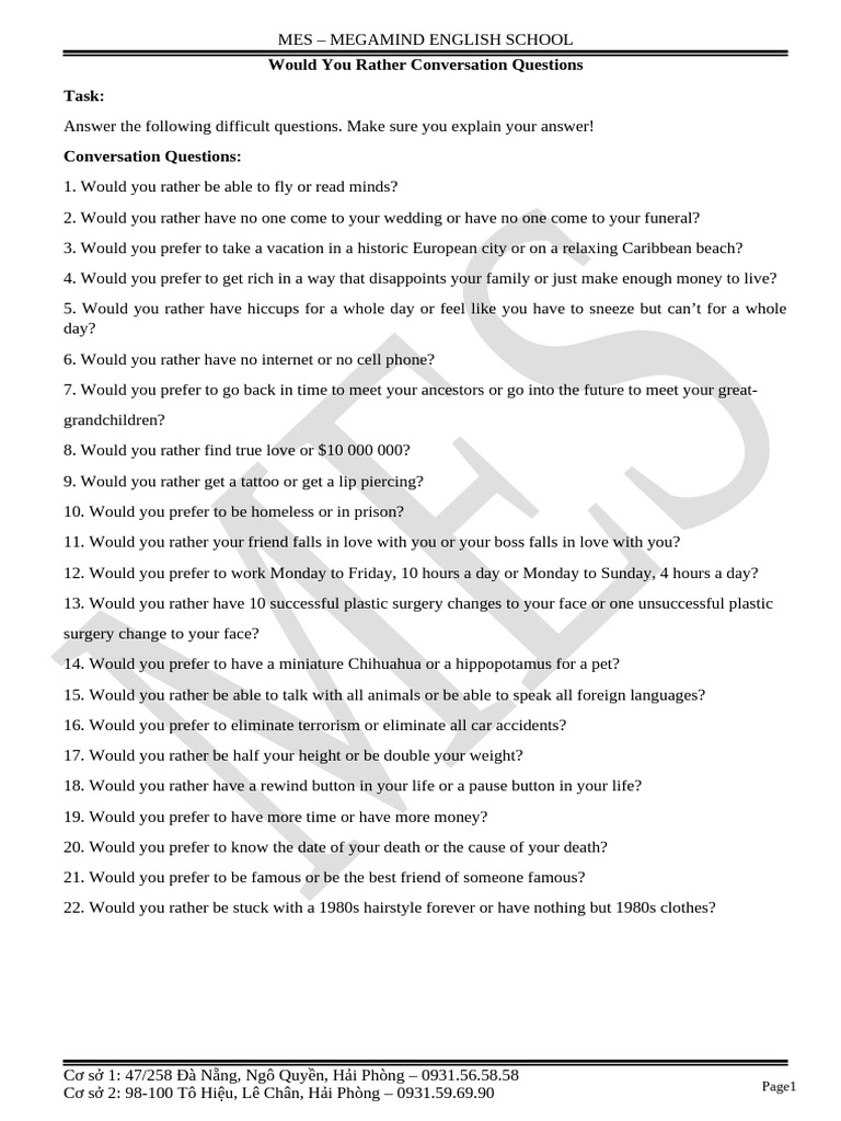 Would You Rather Conversation Questions | PDF
