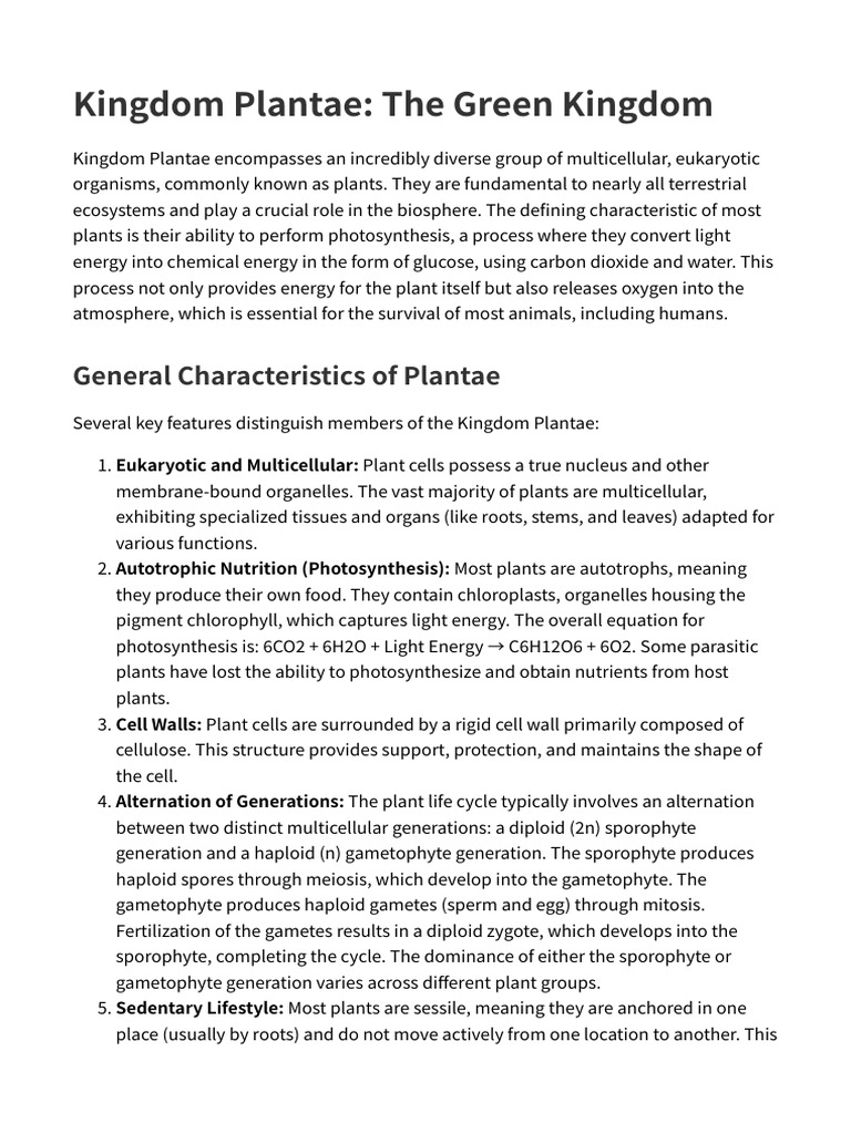 Overview of Kingdom Plantae | PDF | Plants | Vertebrates
