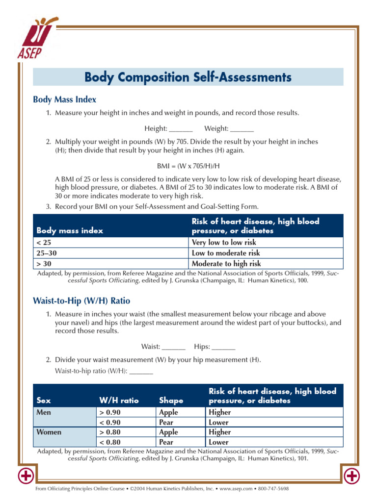 Body Composition Self Assessment | PDF | Body Mass Index | Waist