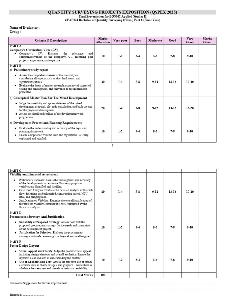 Final Presentation Assessment Form QSPEX 2025 | PDF