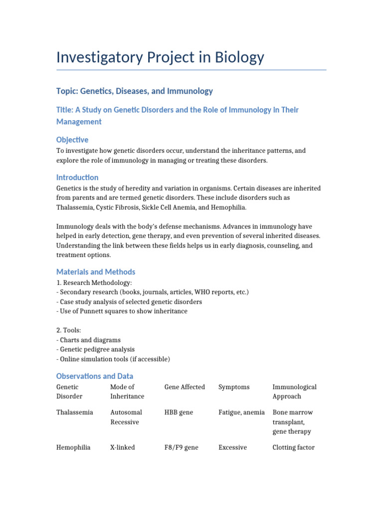 Biology Project Genetics Diseases Immunology | PDF | Genetic Disorder ...