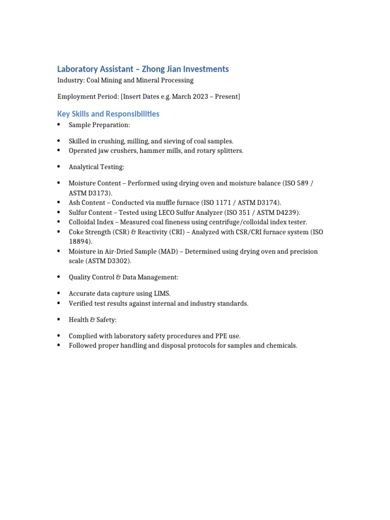 Laboratory Assistant CV Overview | PDF