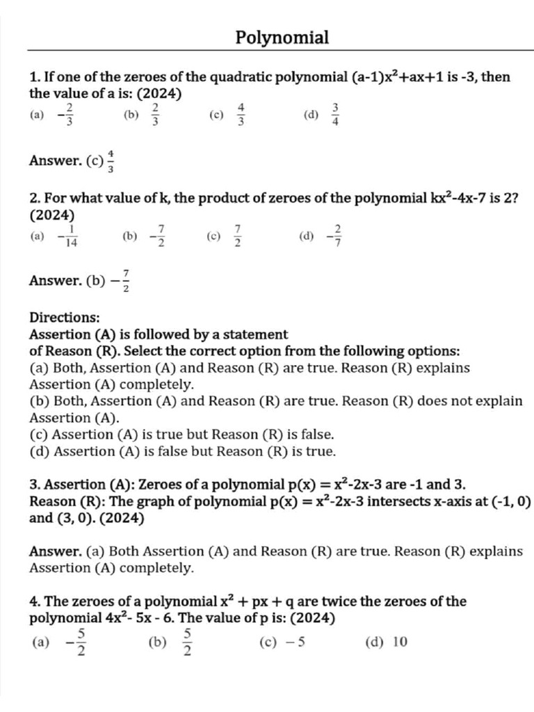 Polynomial Worksheet | PDF