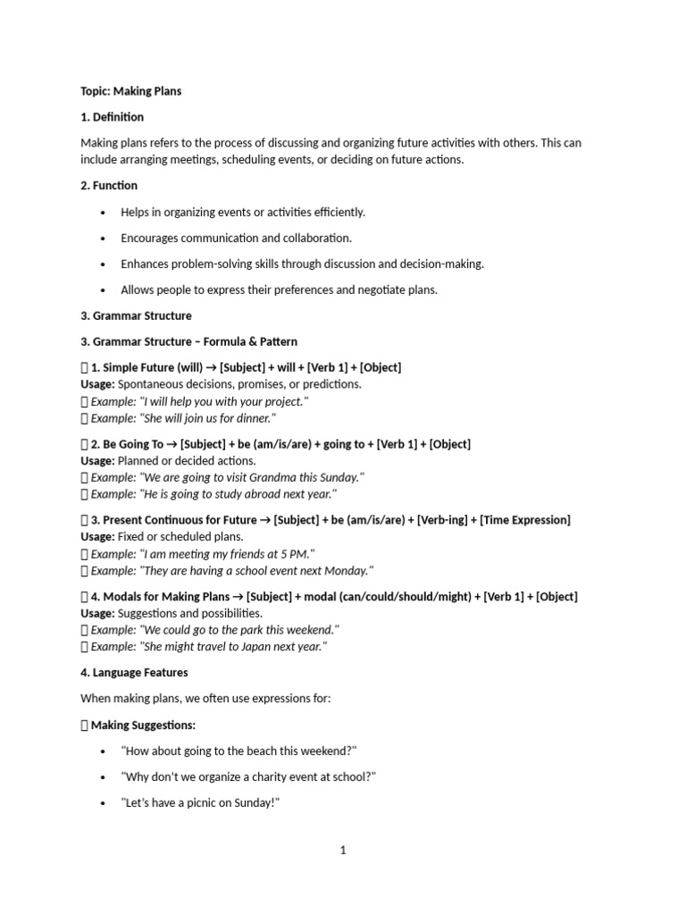 10 Topic Making Plans | PDF | Subject (Grammar) | Verb