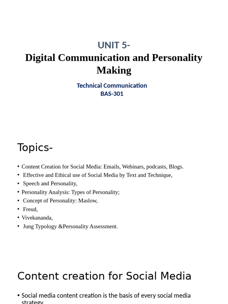 PPt-Unit 5-BAS301-TC Lawda Lawda Lawda Lawda | PDF | Personality Type ...
