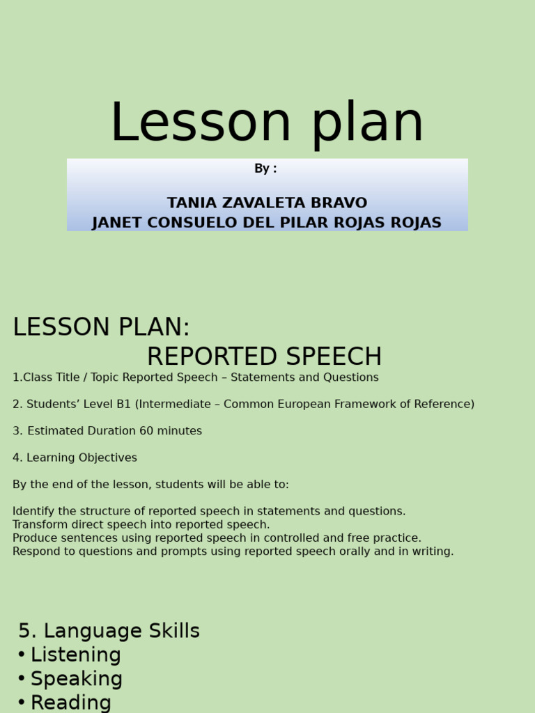 Reported Speech Lesson Plan B1 | PDF | Speech | Linguistics