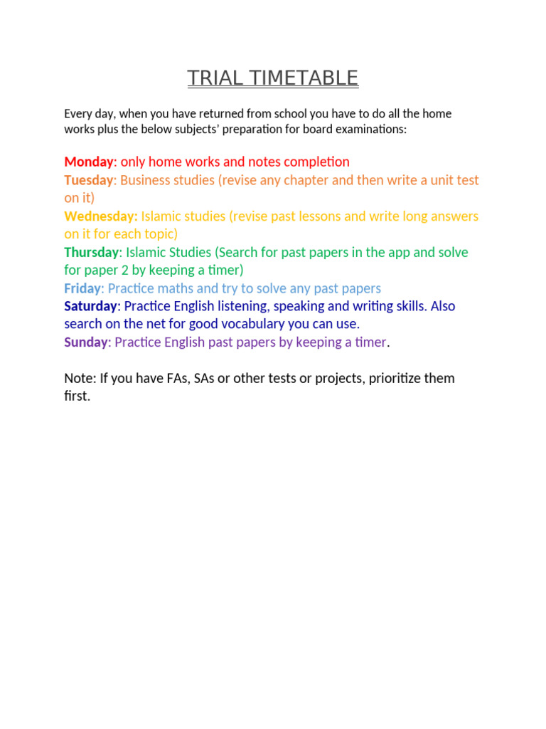 Trial Timetable | PDF