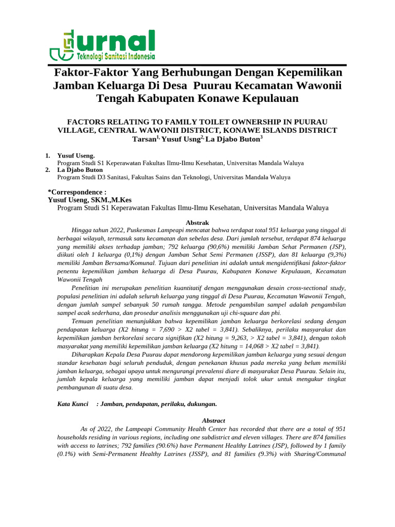Faktor Kepemilikan Jamban Keluarga di Puurau | PDF