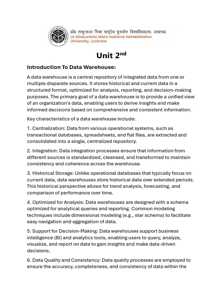 UNIT 2 | PDF | Data Warehouse | Data