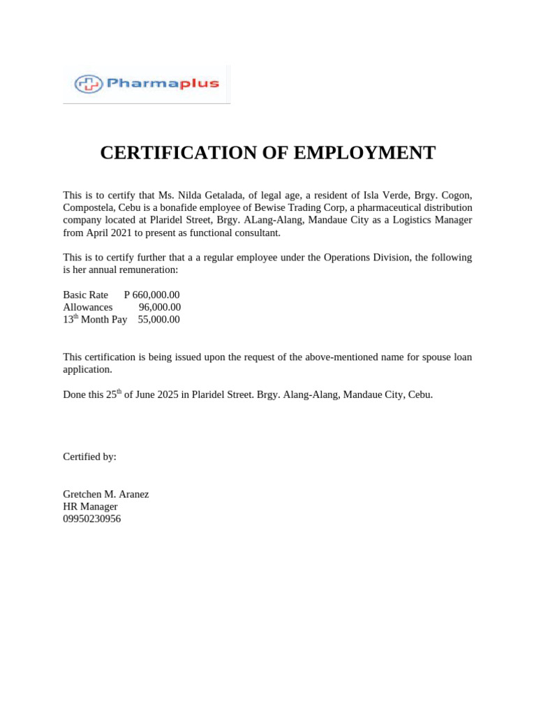 Certification of Employment | PDF