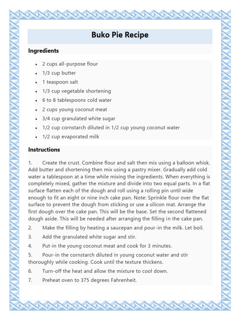 Buko Pie Recipe | PDF