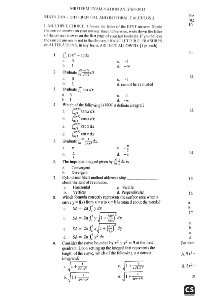 Calculus 2 Midterm Exam | PDF