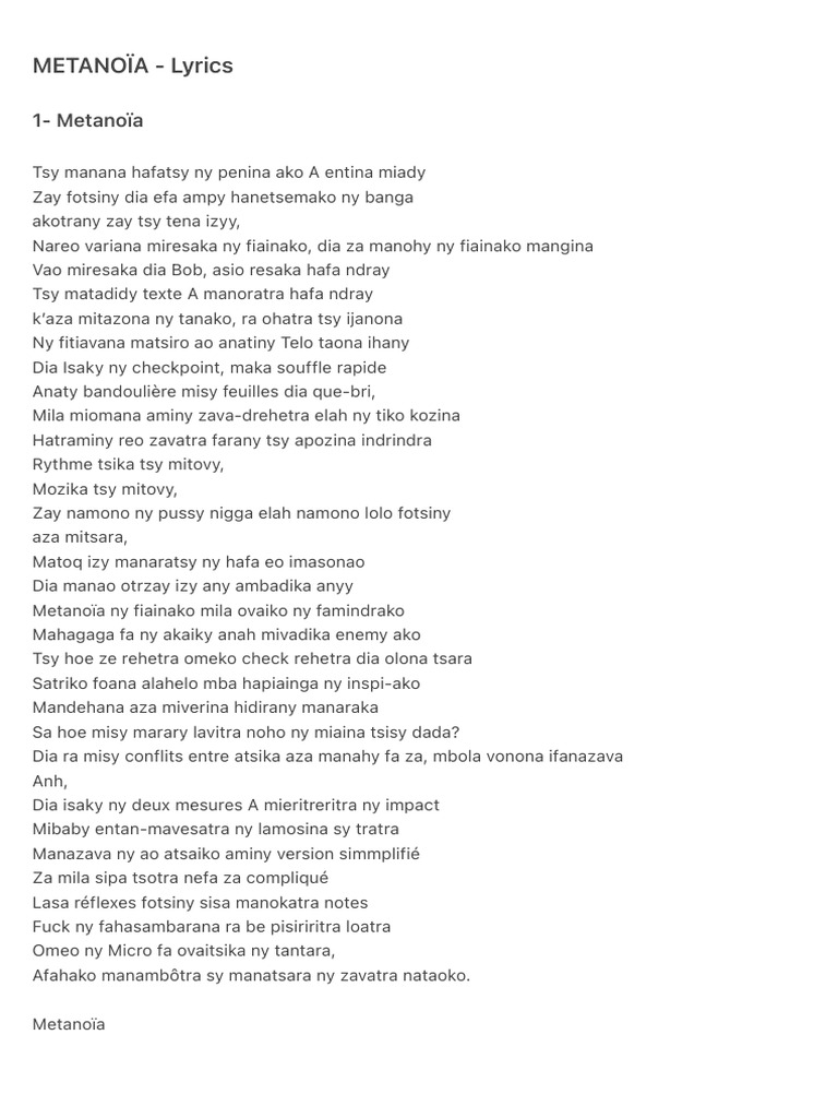 METANOÏA - Lyrics | PDF