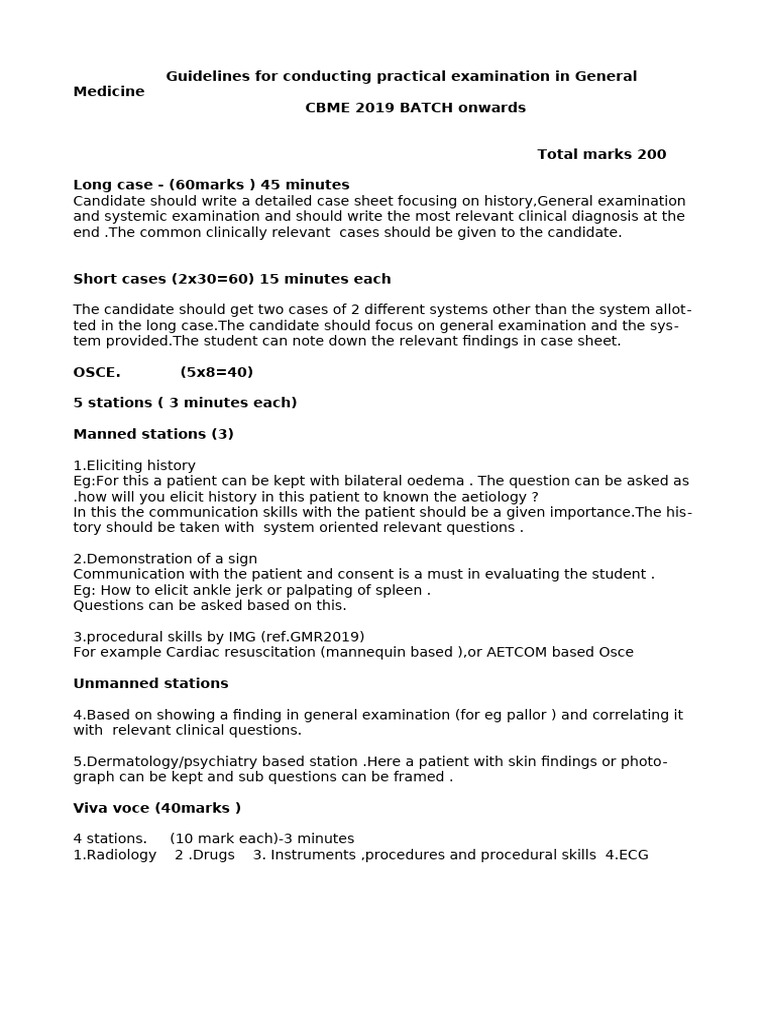 General Medicine Practical Exam Guidelines | PDF