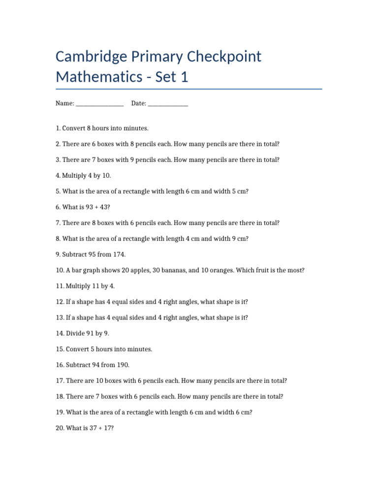 Math Checkpoint Set 1 | PDF
