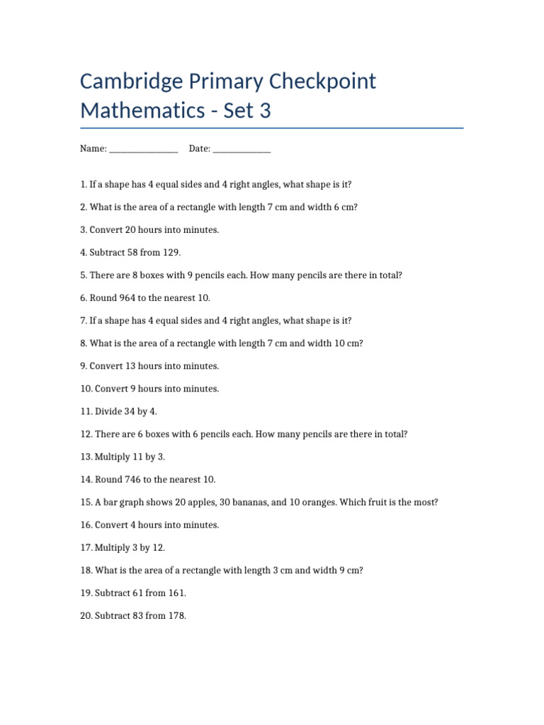 Math Checkpoint Set 3 | PDF