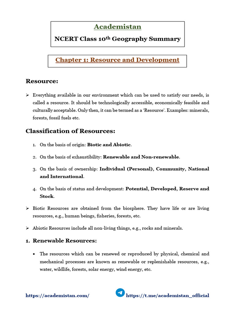 NCERT Summary Geography Class-10 (Eng) | PDF | Coal | Ore