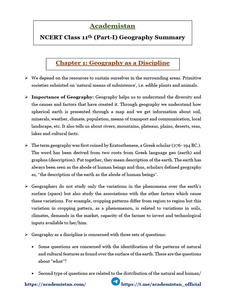 NCERT Summary Geography Class-11 (Part-I) (Eng) | PDF | Rock (Geology ...