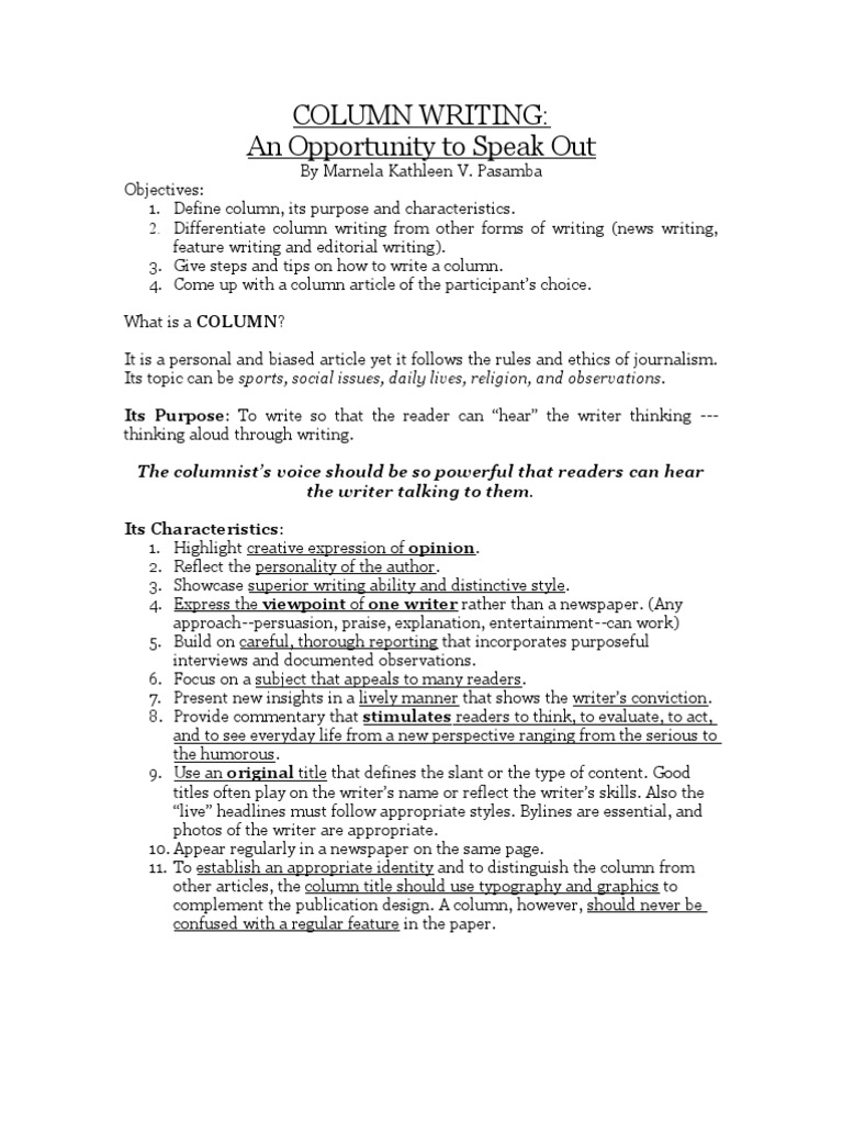 Column Writing-An Opportunity To Speak Out | PDF | Newspapers | Journalism