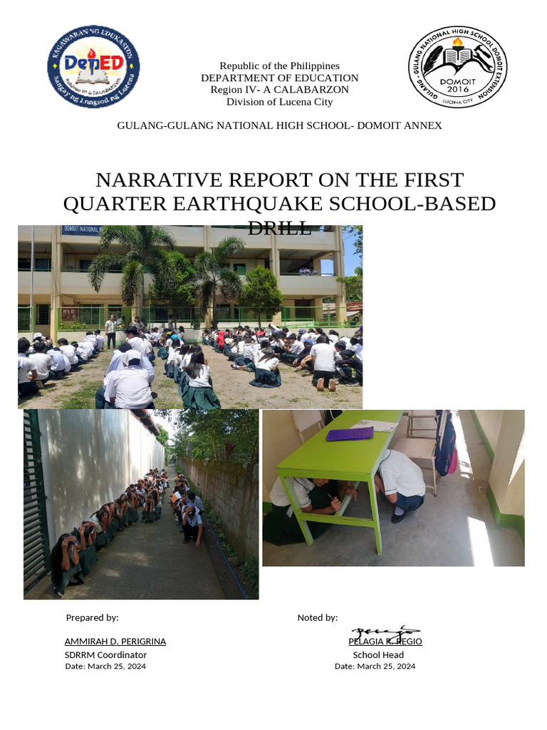 NSED Report GNHS - Domoit.Extension 1st QUARTER 2024 | PDF | Emergency ...
