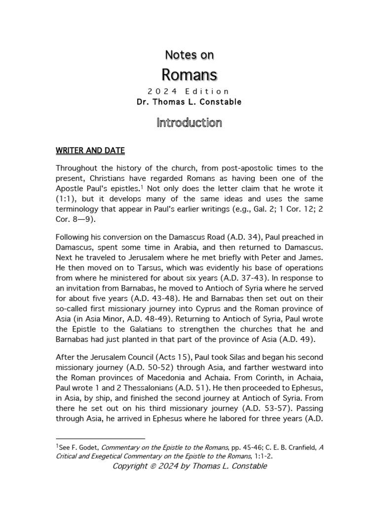Dr. Constable's Expository (Bible Study) Notes - Romans | PDF | Paul ...