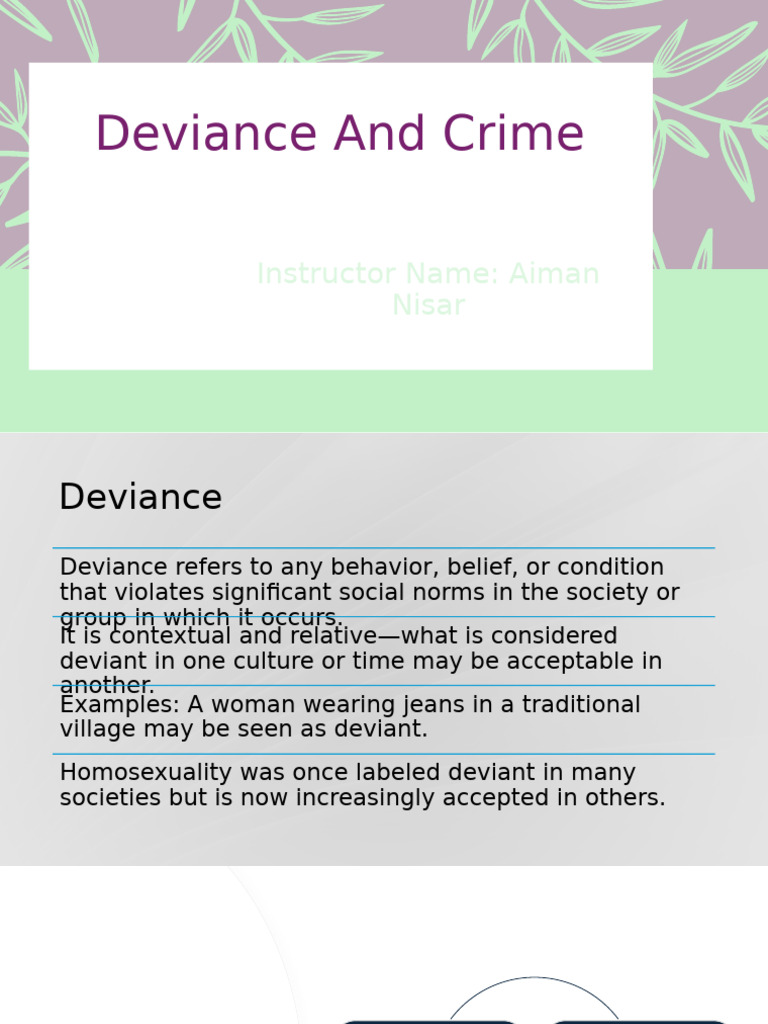 Lecture 11, Deviance and Crime, Sociology | PDF | Deviance (Sociology) | Crime & Violence