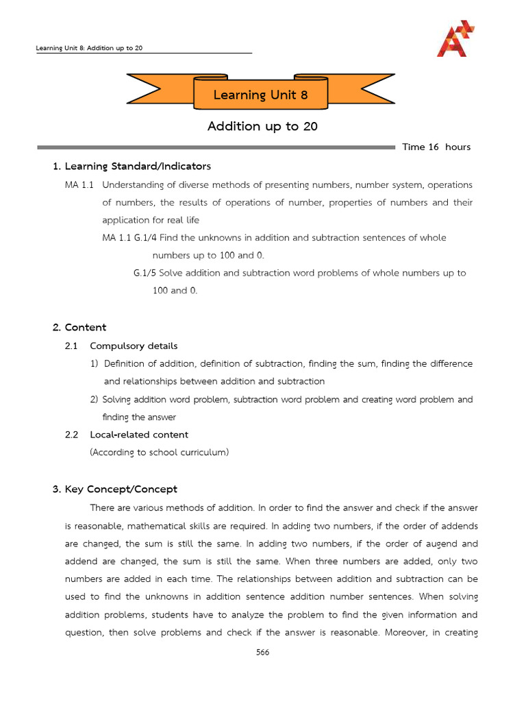 Learning Unit 8 Addition Up To 20 | PDF | Teaching Method | Worksheet