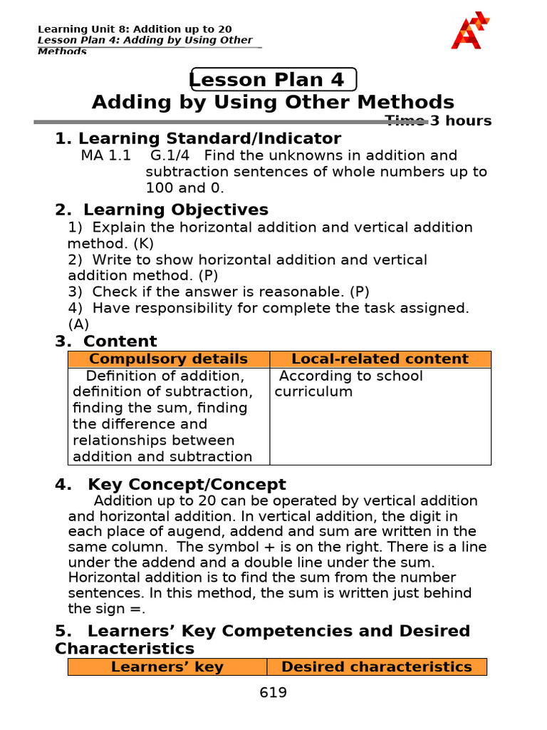 Lesson Plan 8-4 Other Addition Methods | PDF | Learning | Lesson Plan