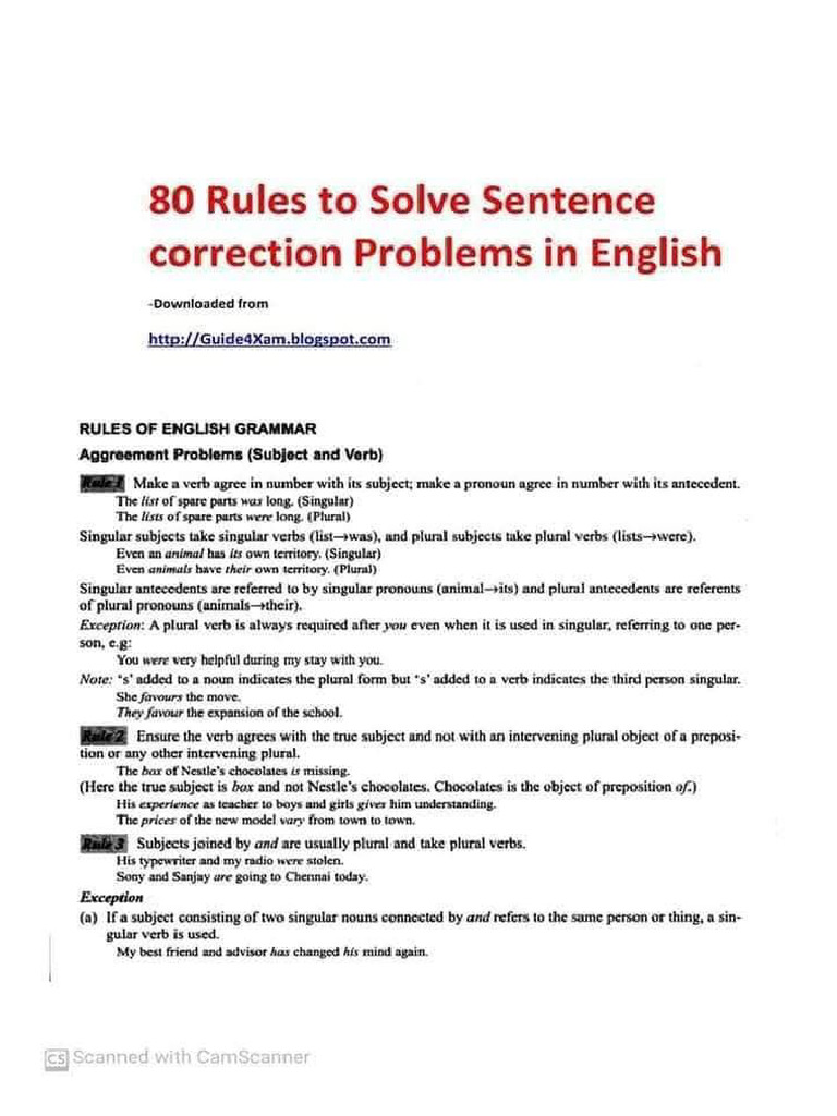 English Rules To Sentence Correction | PDF