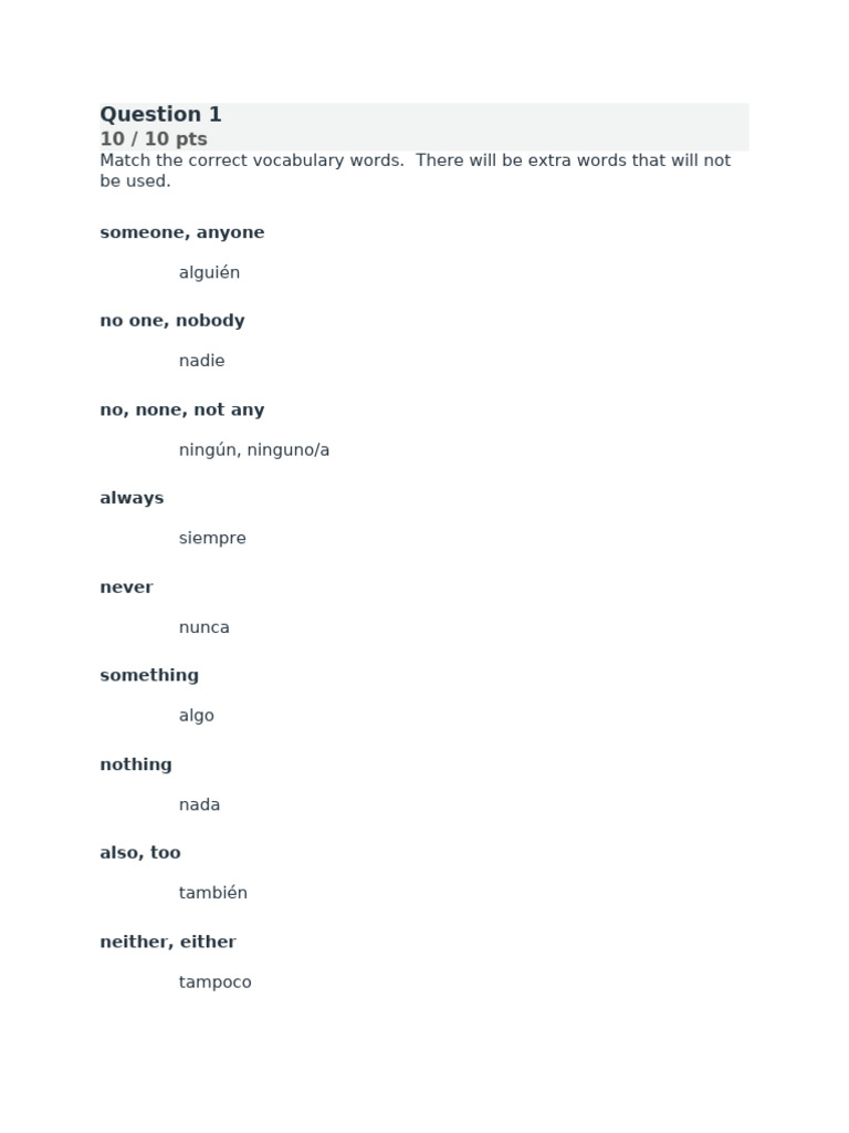Vocabulario y gramática en español | PDF