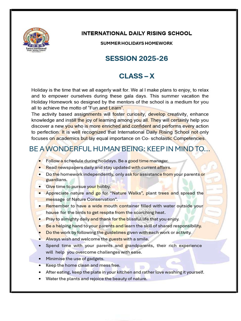 Holiday HW Class 10th 2025-26 | PDF | Equations | Zero Of A Function