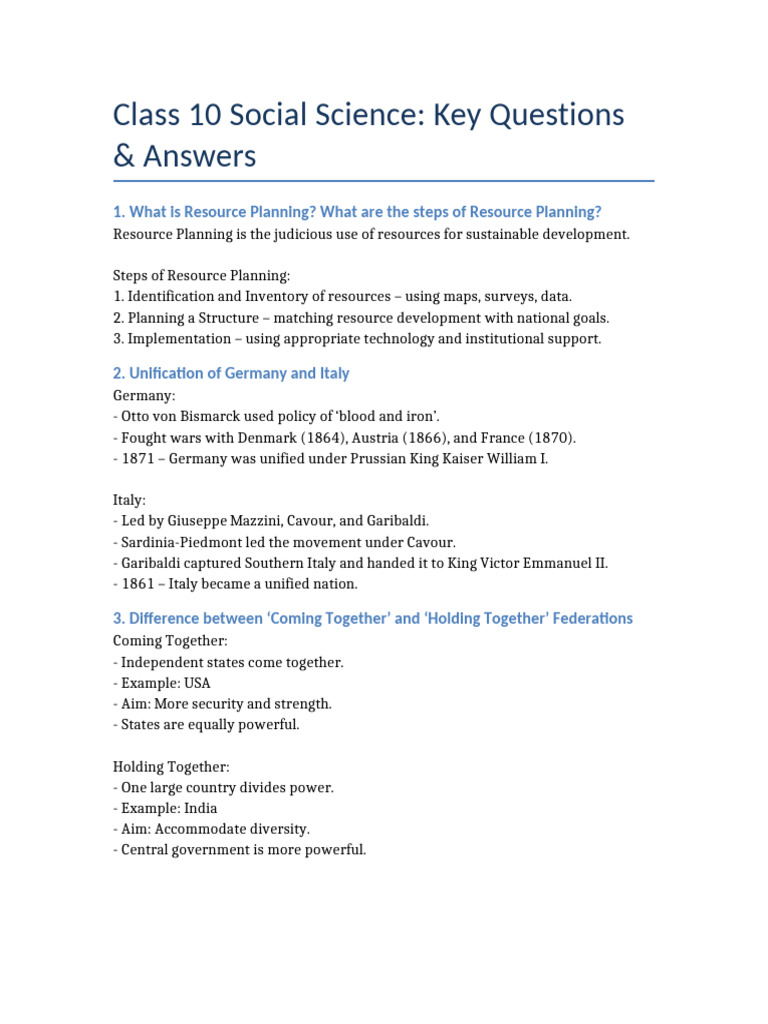 Class 10 SST Key Questions | PDF | Human Development Index | Environmental Degradation