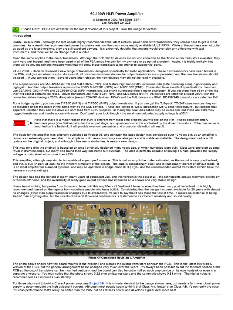 P3A Hi-Fi Power Amplifier Overview | PDF | Amplifier | Electricity