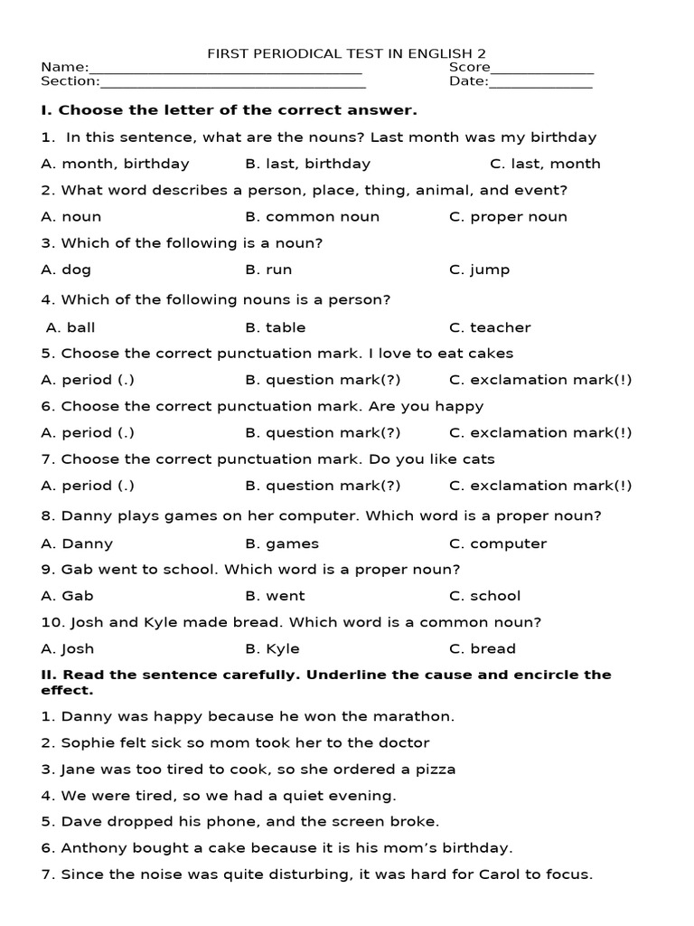 First Quarterly Exam in English 2 | PDF