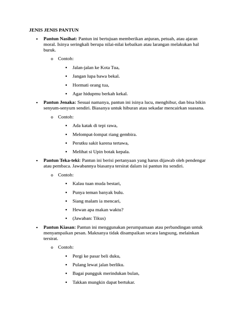 Jenis Jenis Pantun | PDF