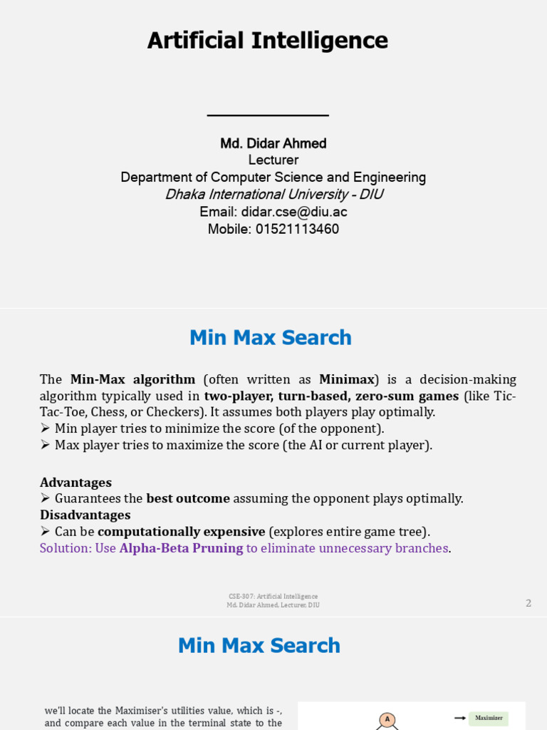 Lecture-4 Min - Max & Alpha Beta Pruning | PDF | Algorithms And Data ...