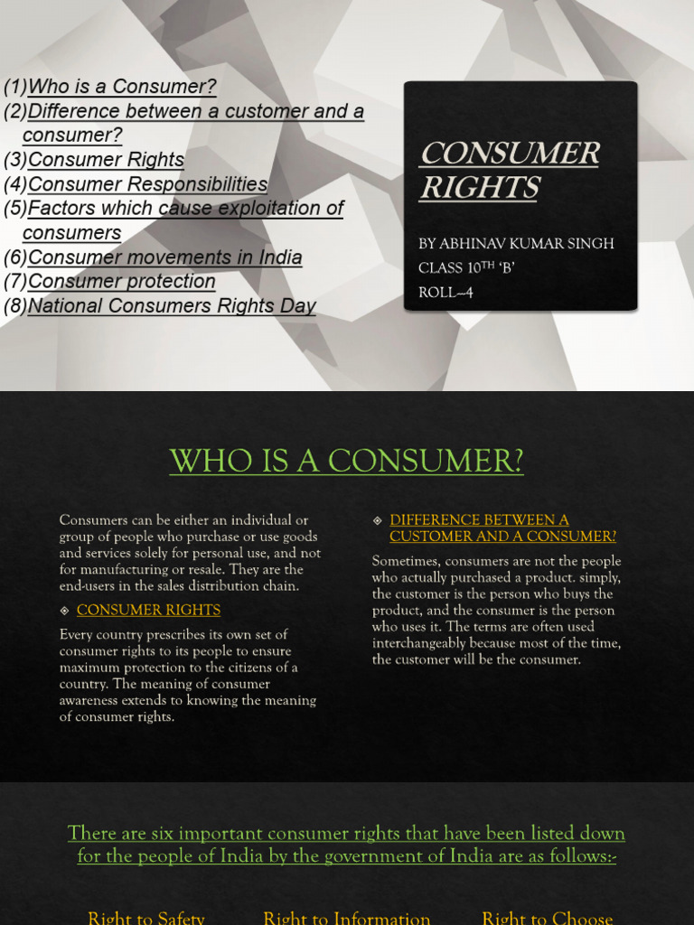 CONSUMER RIGHTS Class 10 | PDF | Consumer Protection | Customer
