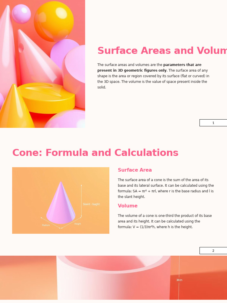 Surface Areas and Volumes of Shapes | PDF | Sphere | Area