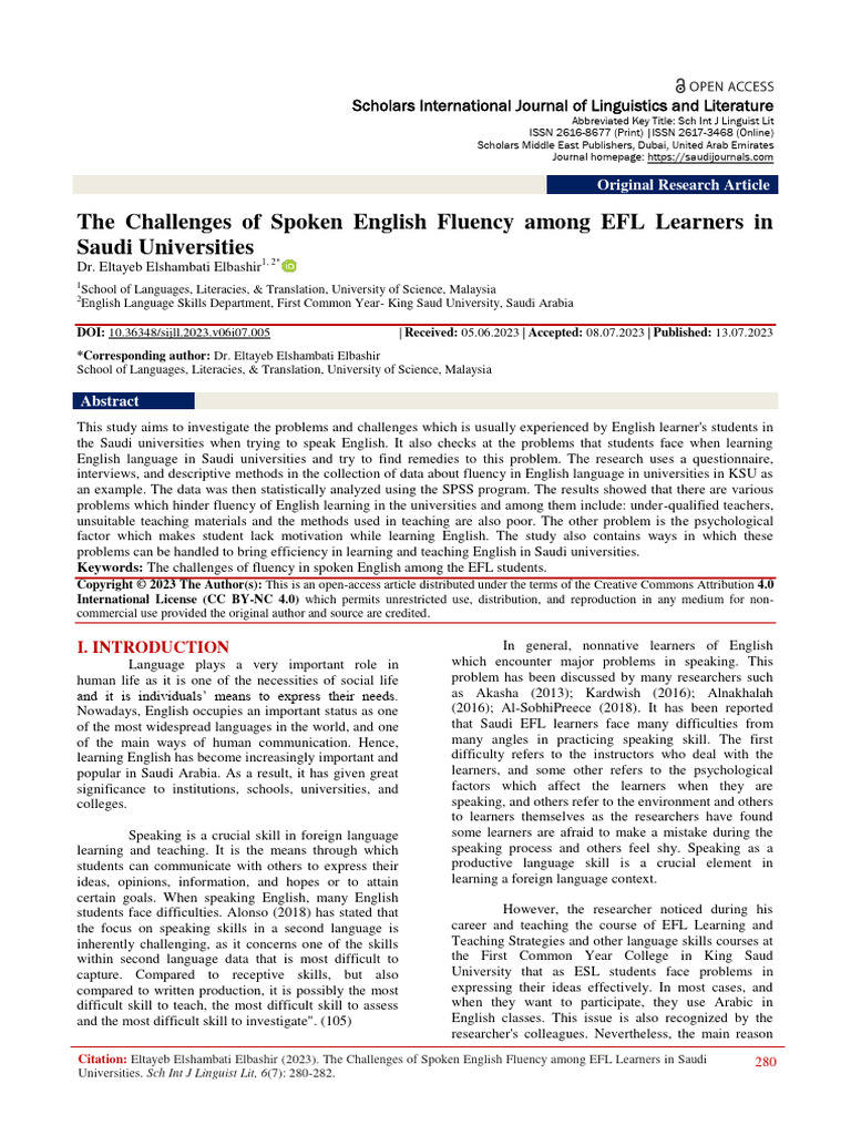 The Challenges of Spoken English Fluency | PDF | English As A Second Or Foreign Language | Fluency