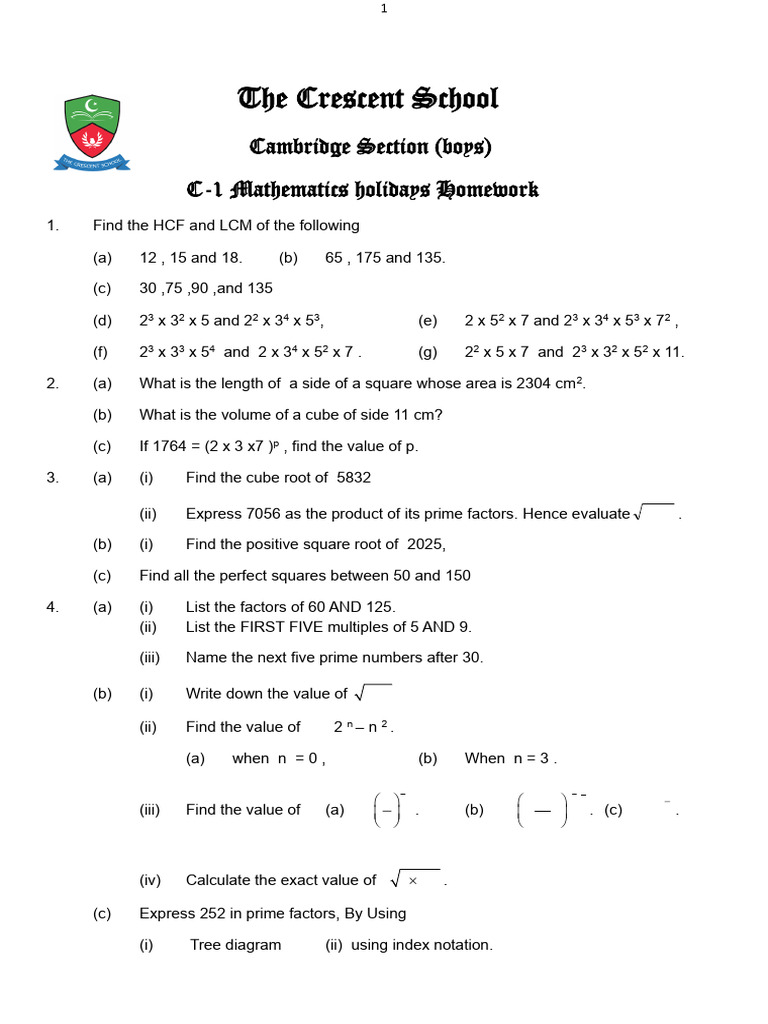 C-1-Math - Summer Homework-2025 | PDF | Area | Length