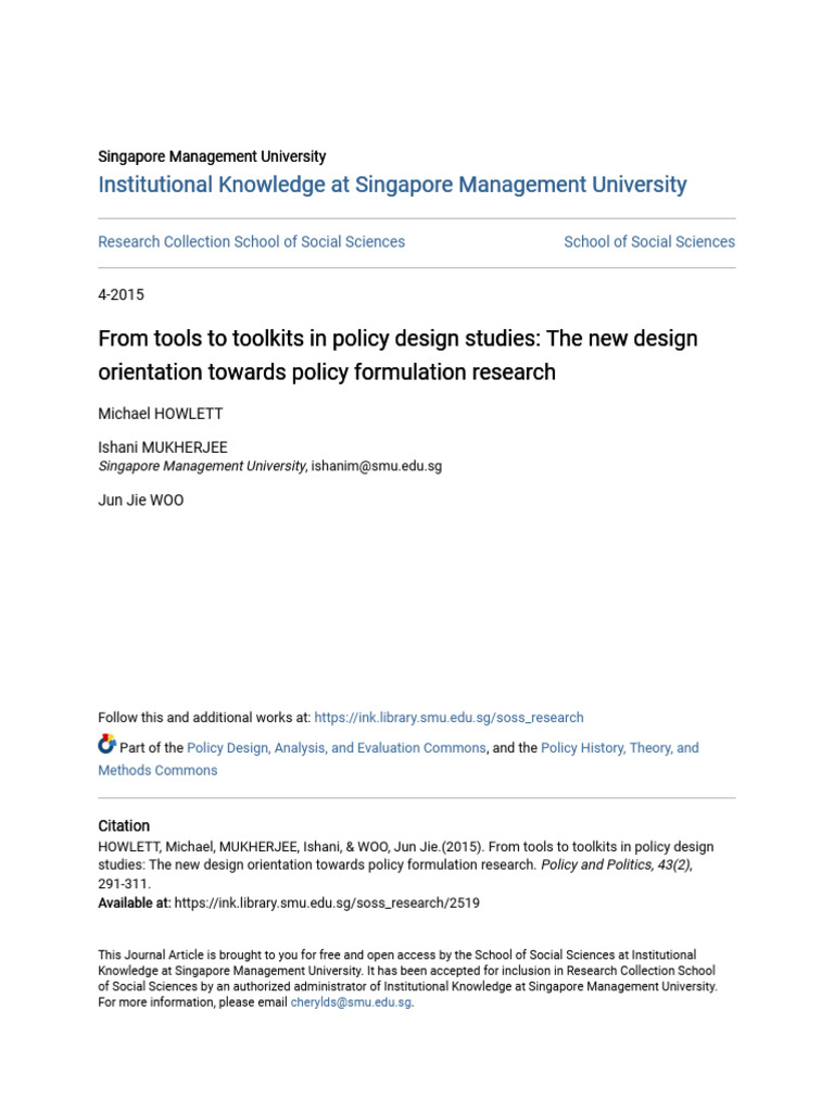 From Tools To Toolkits in Policy Design Studies - The New Design o ...
