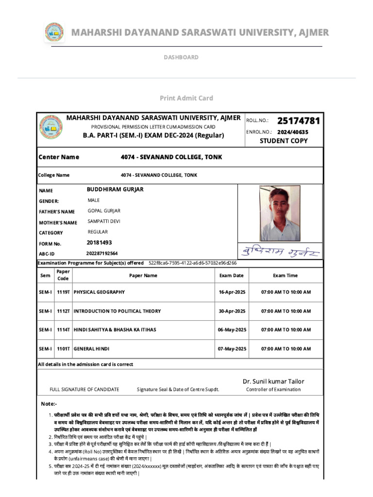 Maharshi Dayanand Saraswati University, Ajmer | PDF