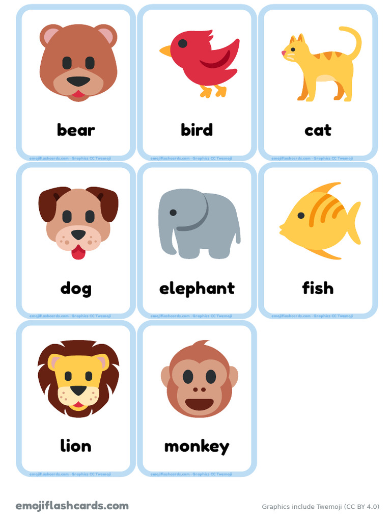 Us English Animals Set 1 Small A4 Flashcards | PDF