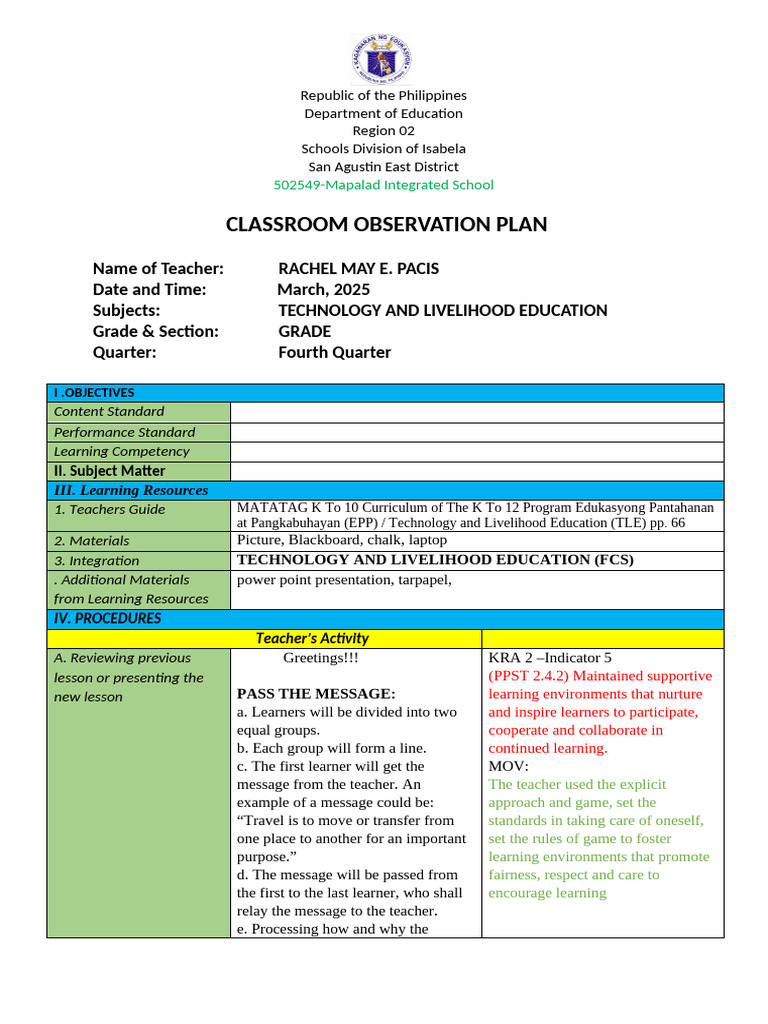 Tle 7 Co Rod Sign and Symbol | PDF | Learning | Teachers