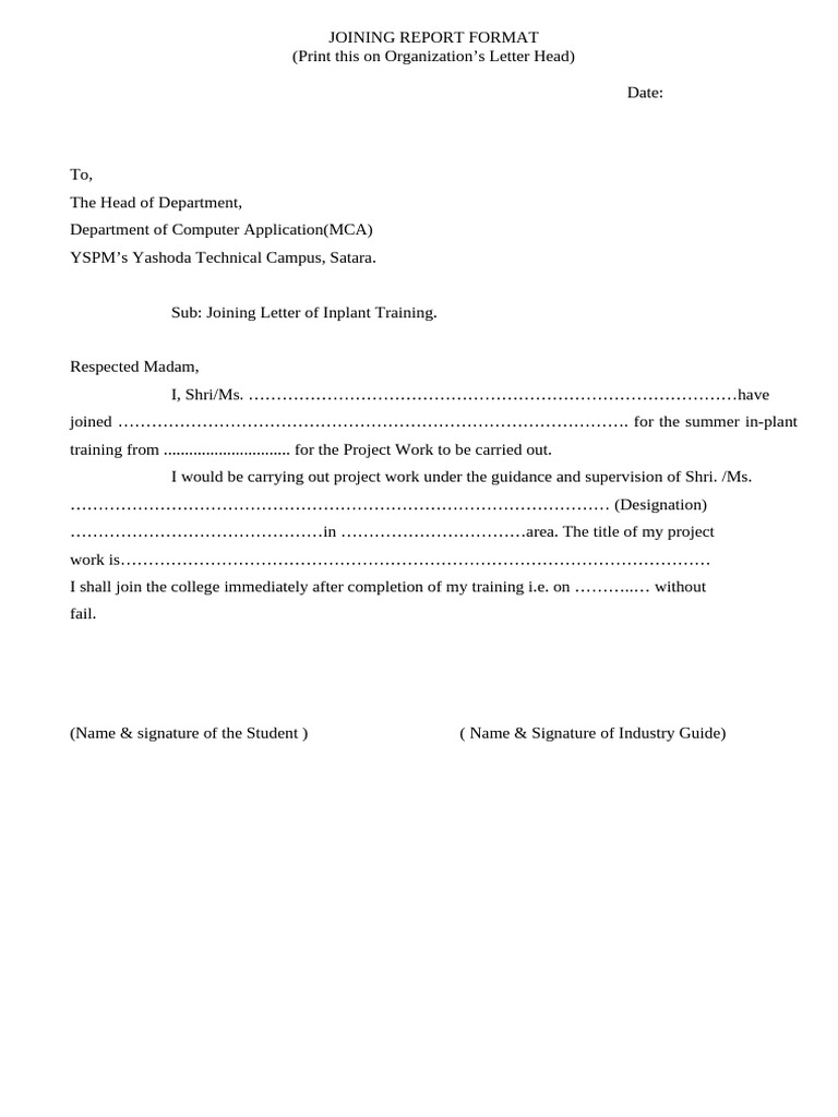 Joining Report Format for Training | PDF